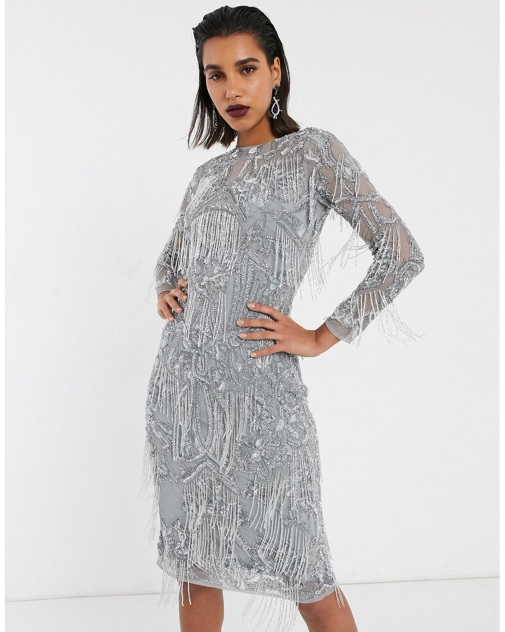 ASOS Floral Fringe Midi Dress-blue | Lyst