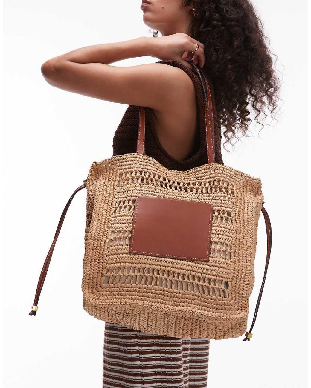 Mango Woven Straw Tote Bag in Brown | Lyst UK