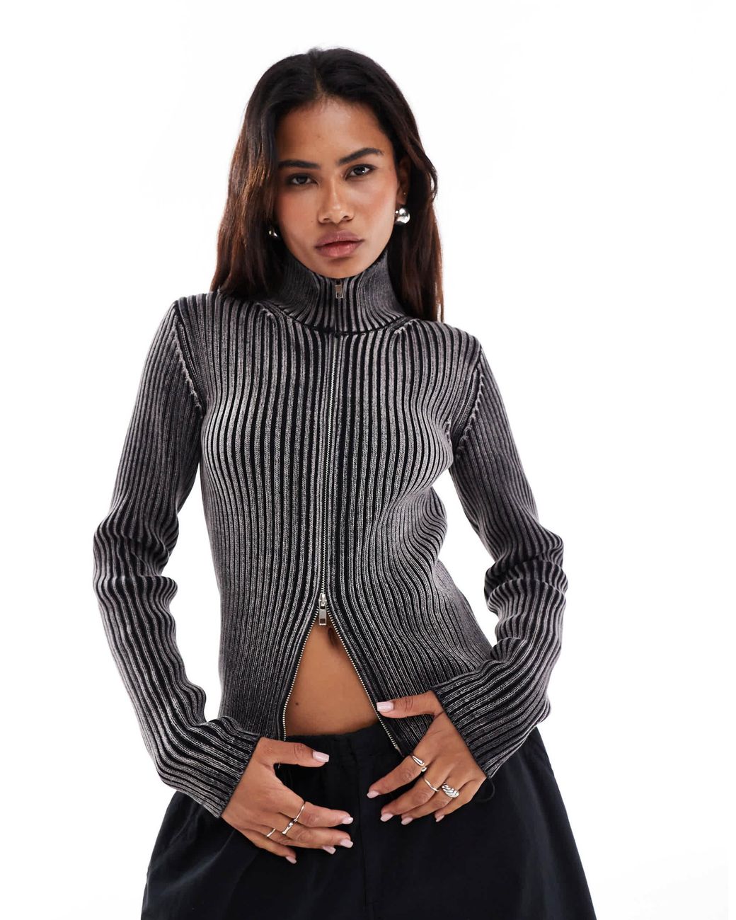 Weekday Panther Chunky Rib Zip Through Cardigan in Gray | Lyst