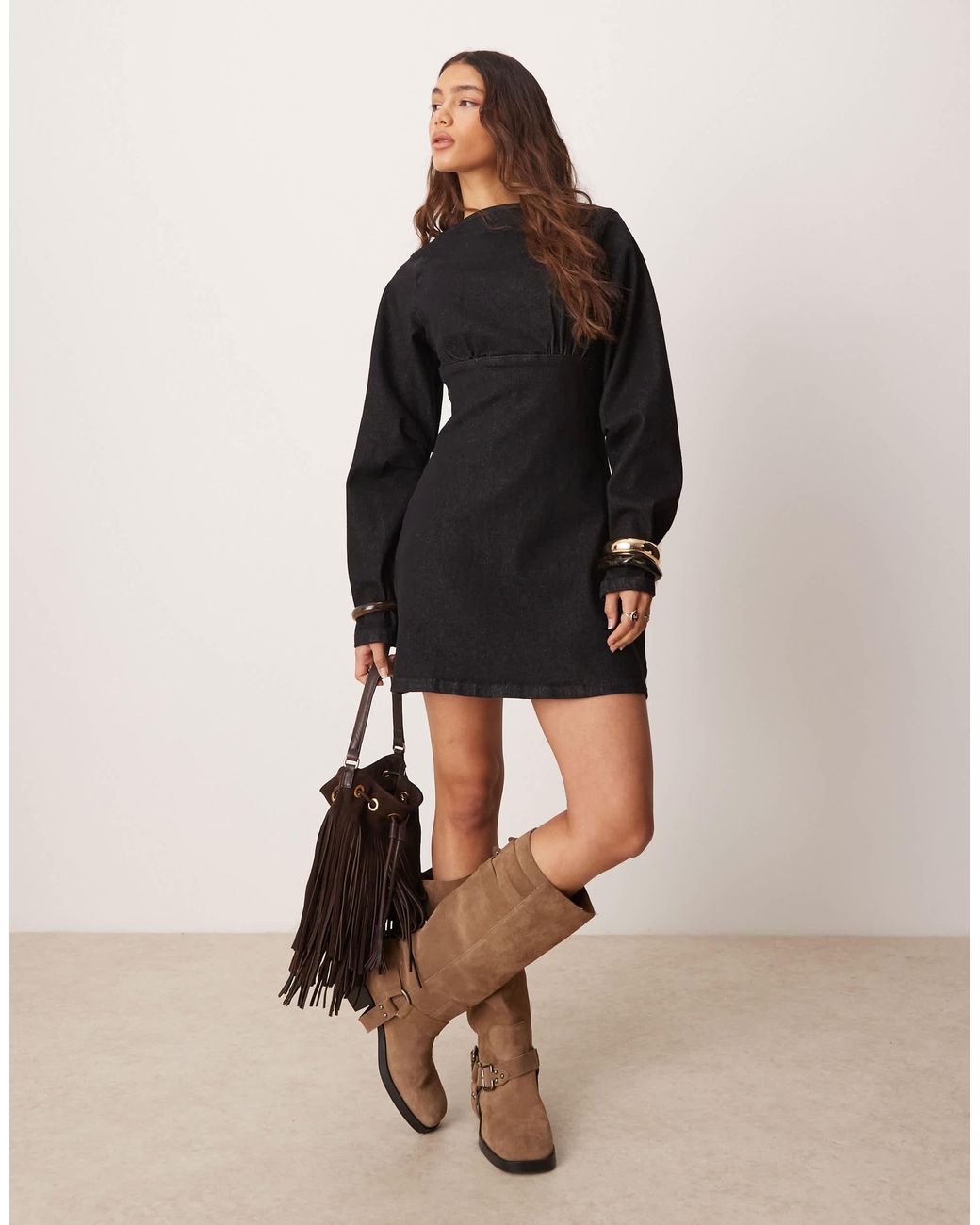 ASOS Cocoon Sleeve Denim Mini Dress in Black | Lyst