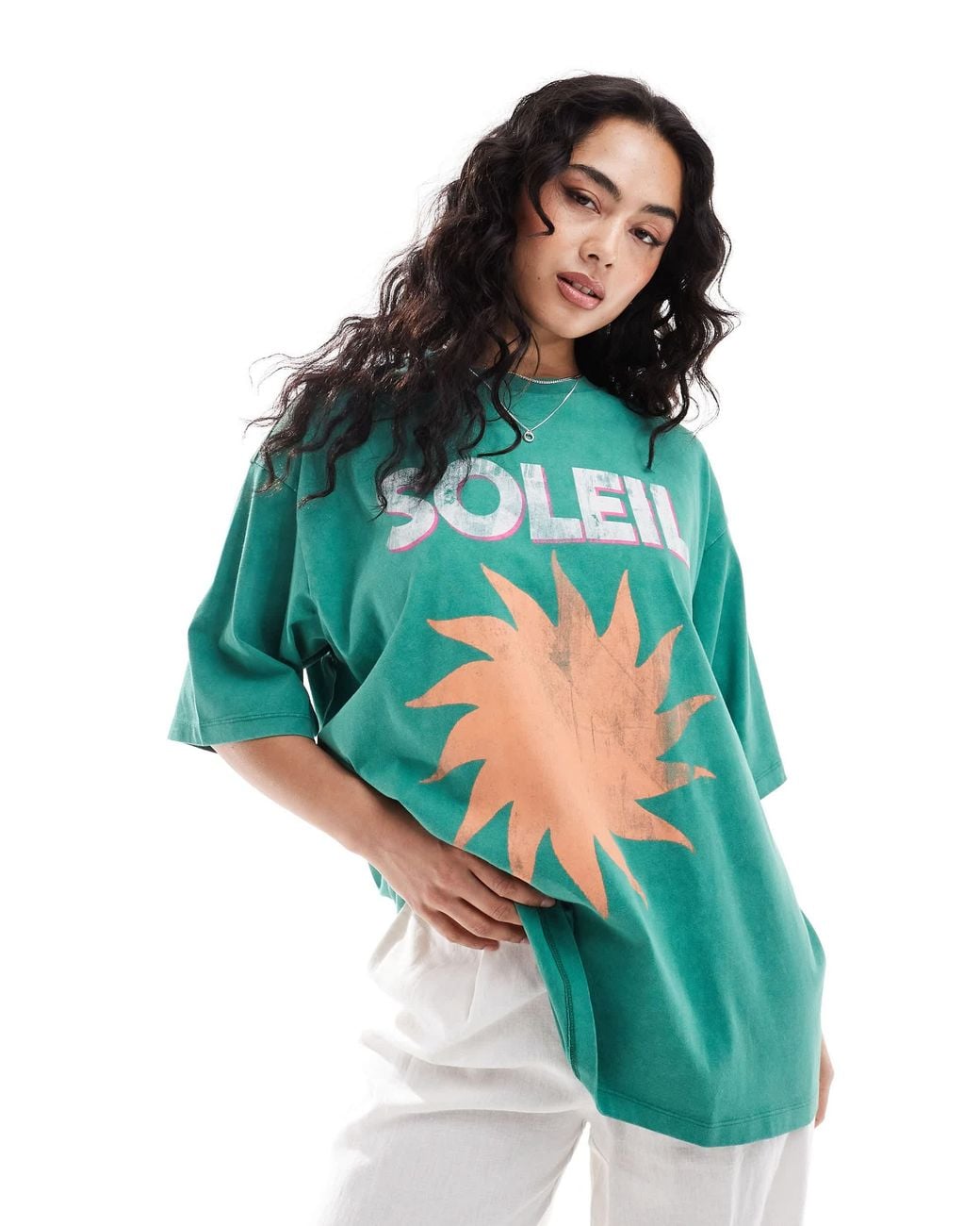 ASOS Oversized T-Shirt With Soleil Graphic in Green | Lyst