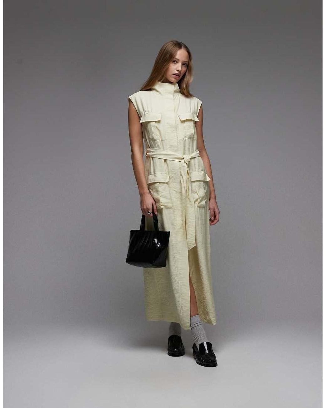 ASOS Utility Style Maxi Dress With Tie Waist in Grey | Lyst UK