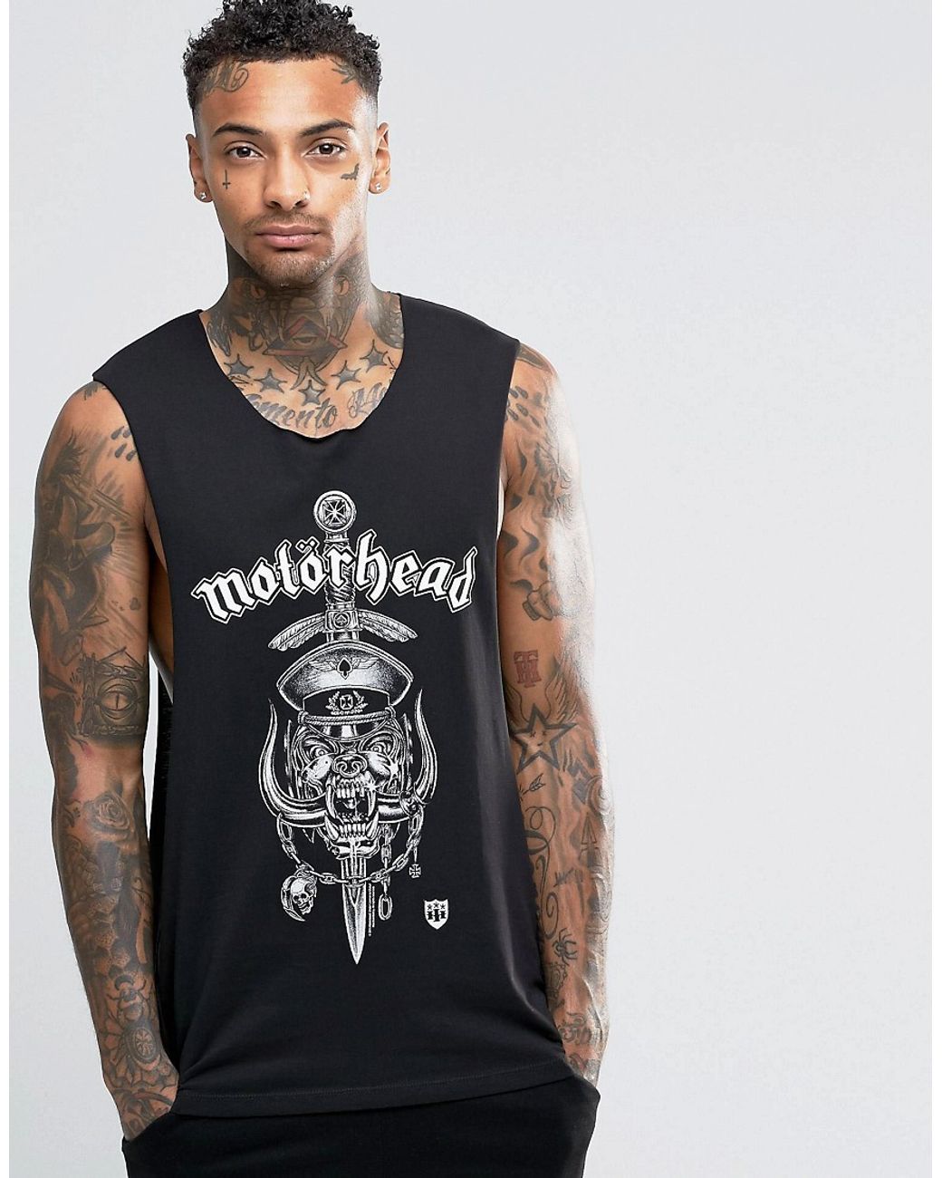 Asos Motorhead Sleeveless T Shirt With Extreme Dropped Armhole In Black