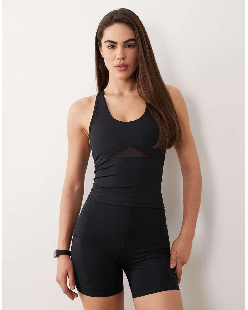 4505 Active Push-up Tank Top With Inner Bra And Mesh Detail in Black ...