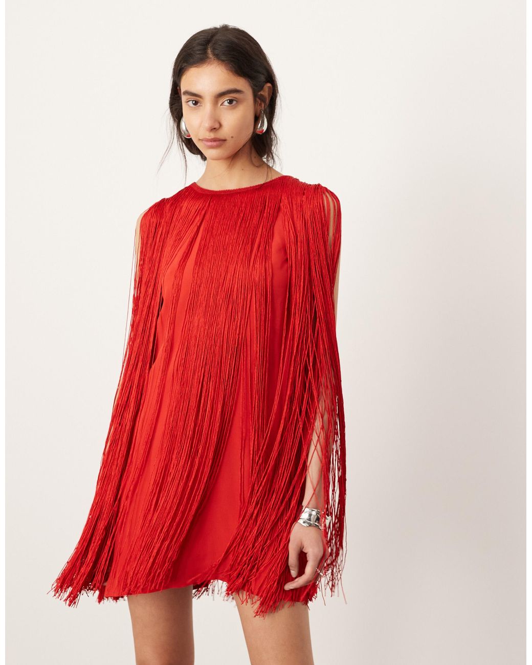 ASOS Ultimate Fringe Trapeze Mini Dress in Red | Lyst
