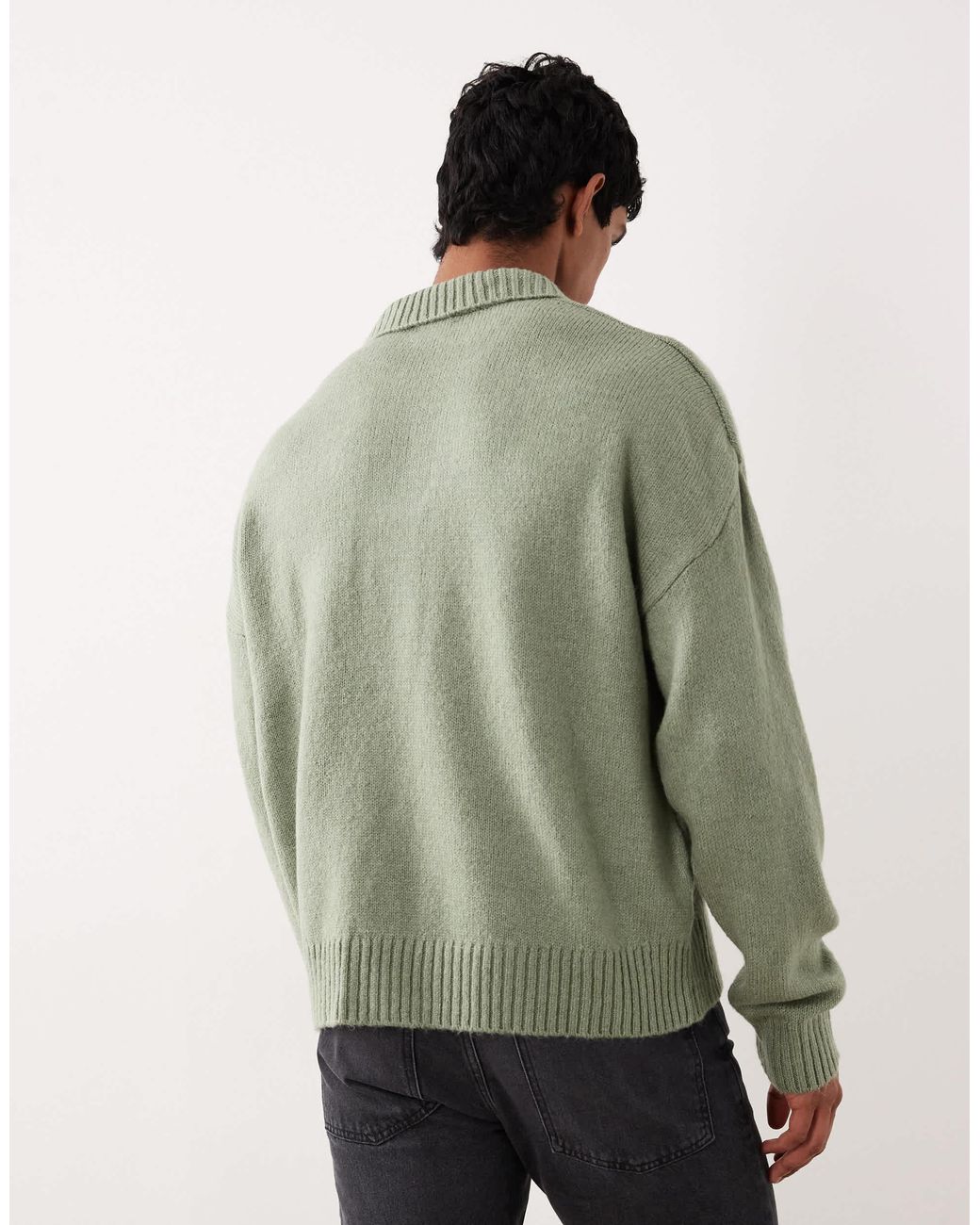 ASOS Super Oversized Boxy Fit Knitted Notch Neck Polo in Green for Men ...