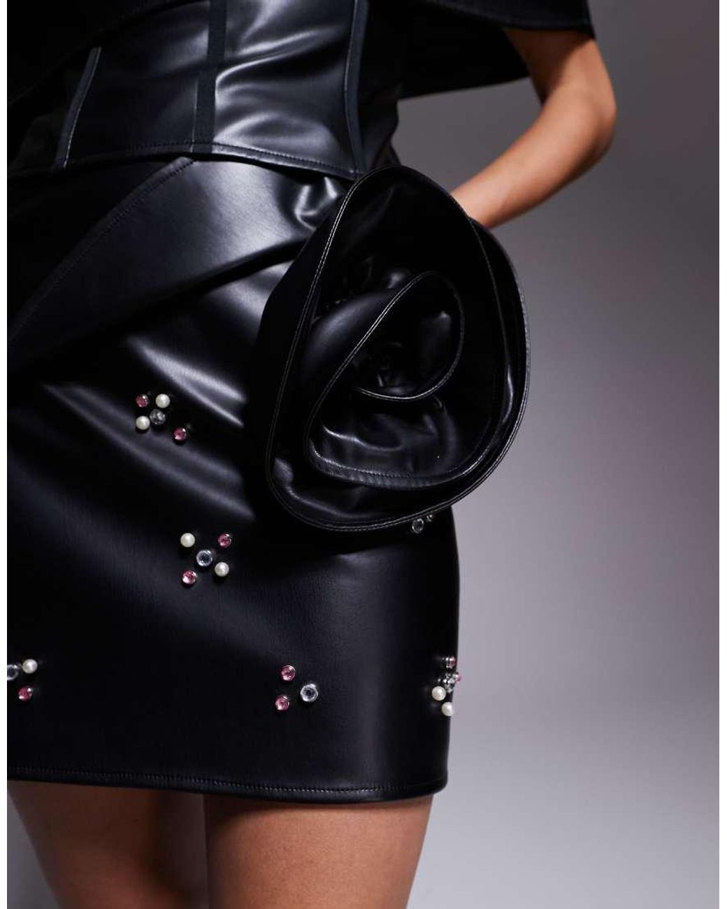 ASOS Pu Mini Skirt With Embellishment And Corsage in Black | Lyst UK