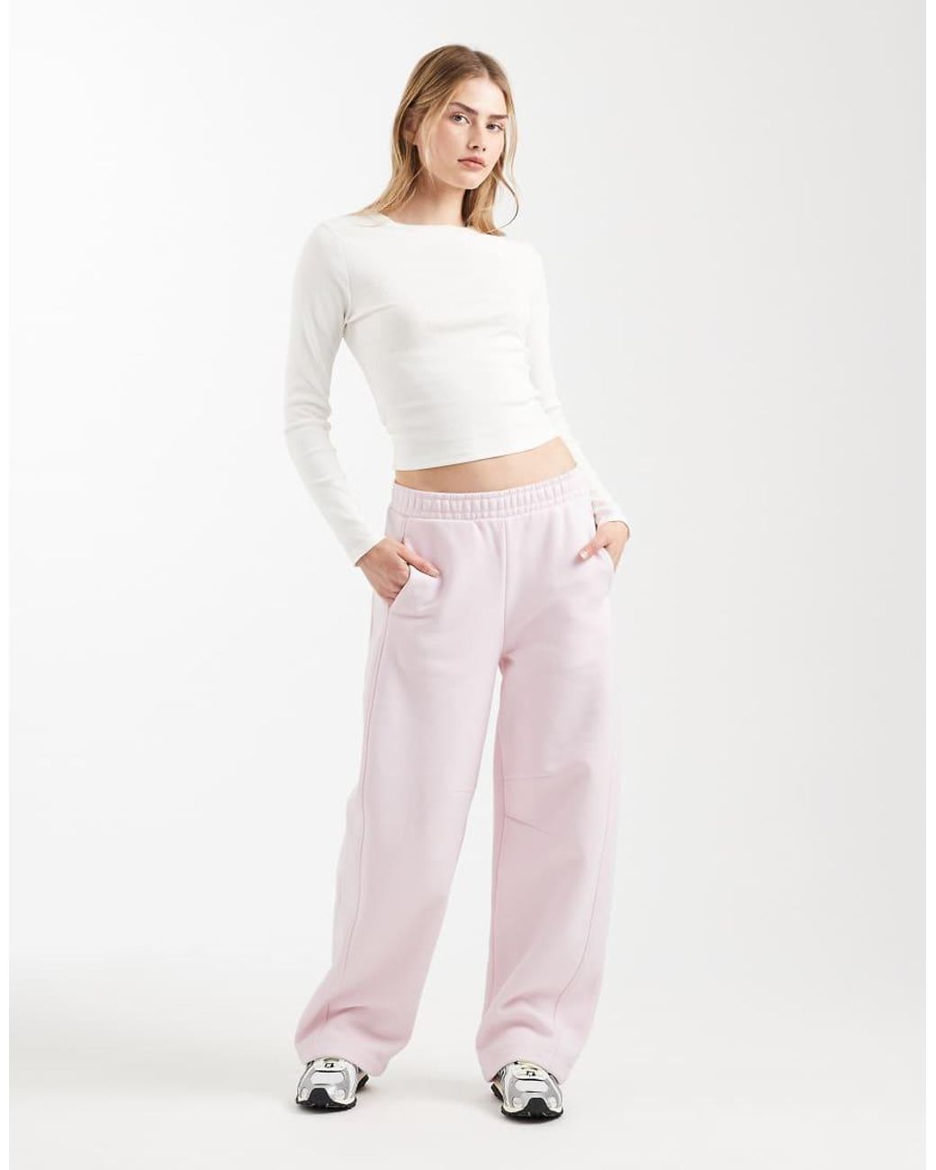 ASOS Premium Heavyweight 500gsm Seamed Barrel Leg Trackies in Pink ...