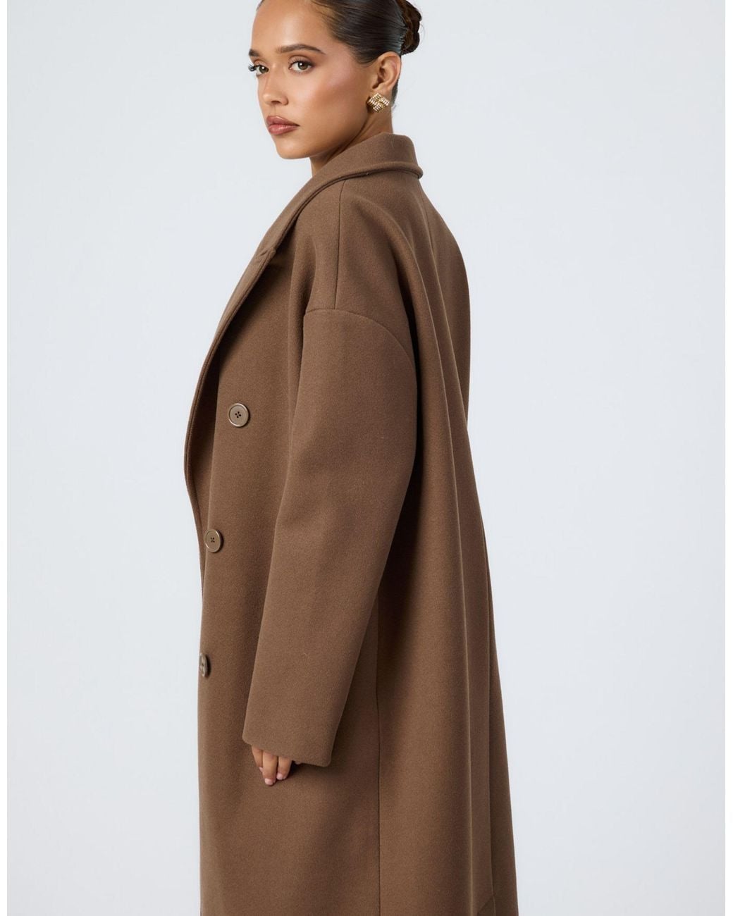 Aria Cove Wool Look Formal Double Breasted Longline Maxi Coat in Purple ...