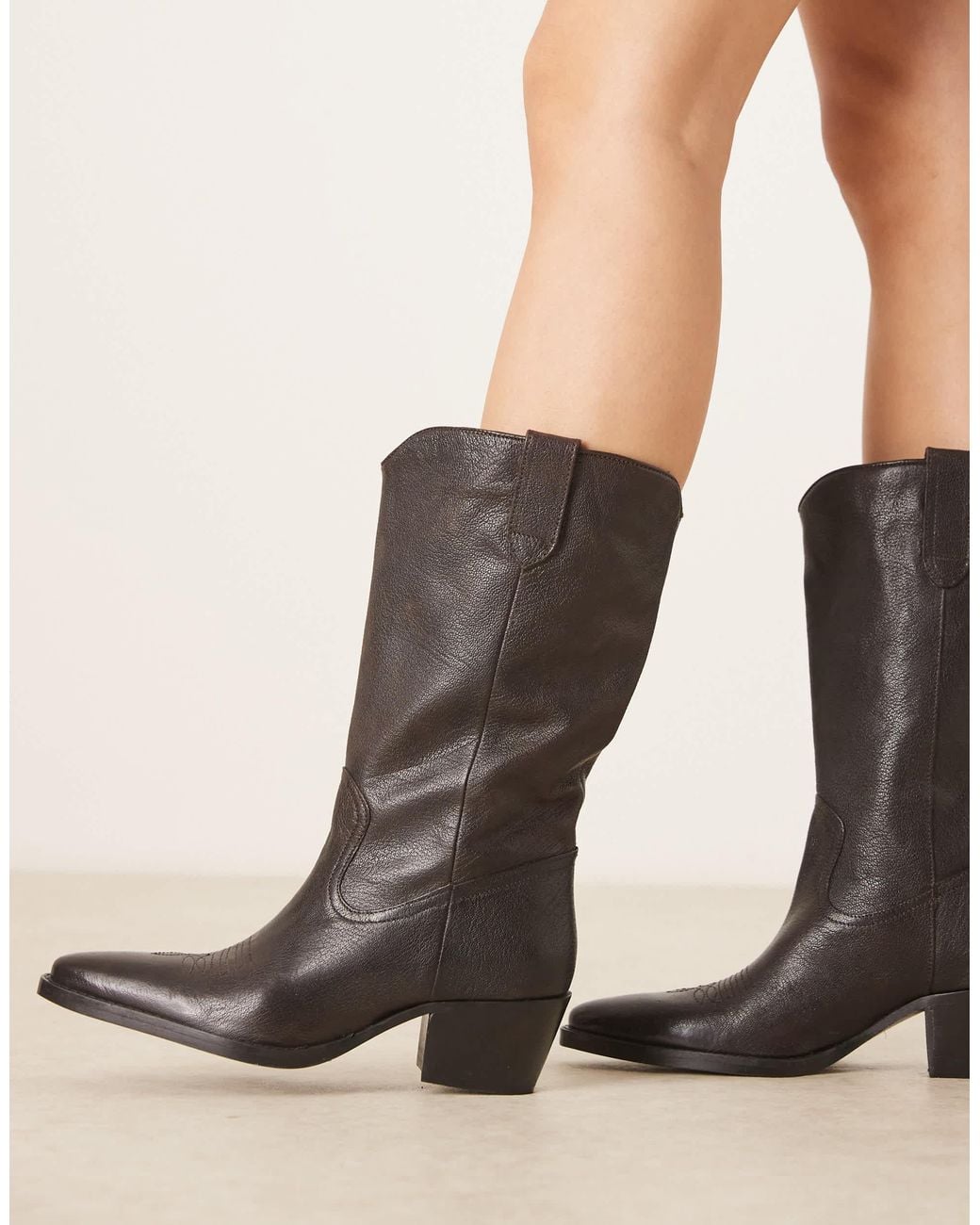 Mango Western Heeled Boots in Natural | Lyst