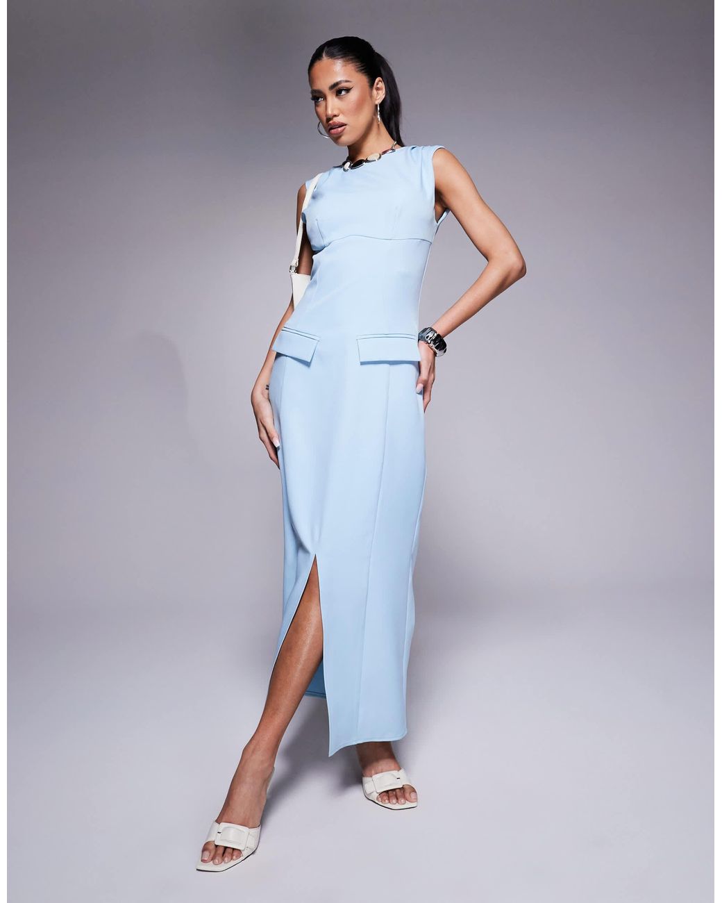 Kaiia Exclusive Tailored Pocket Detail Cap Sleeve Split Front Maxi ...