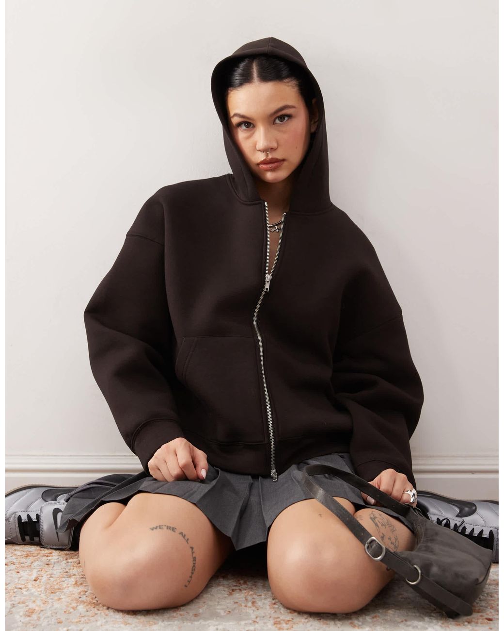 Weekday Scarlet Scuba Zip Through Hoodie in Black | Lyst