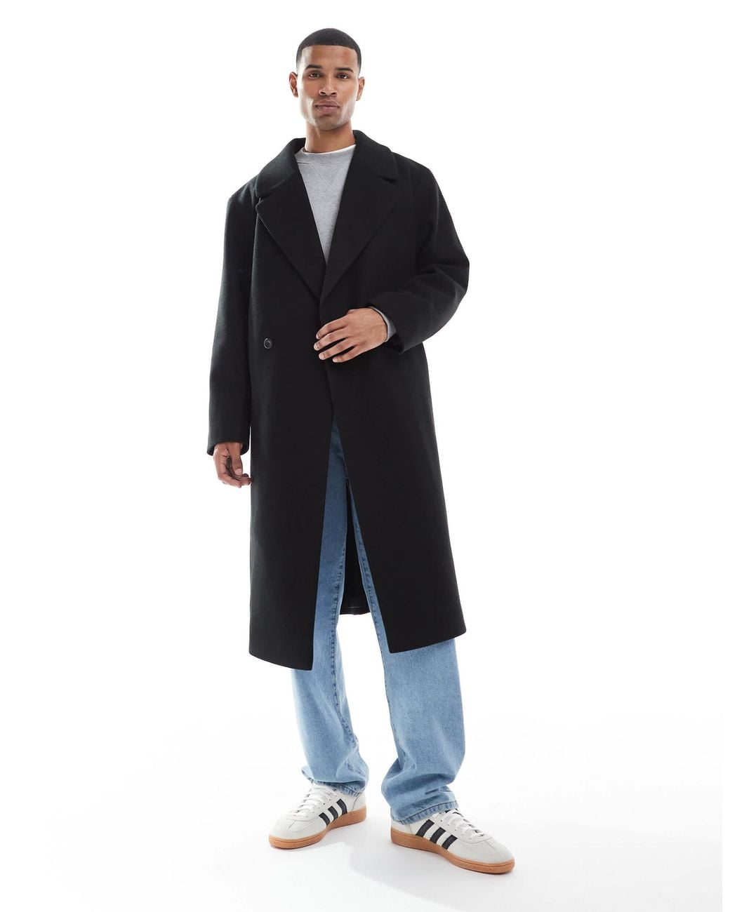 ASOS Wool Look Longline Coat in Blue for Men | Lyst