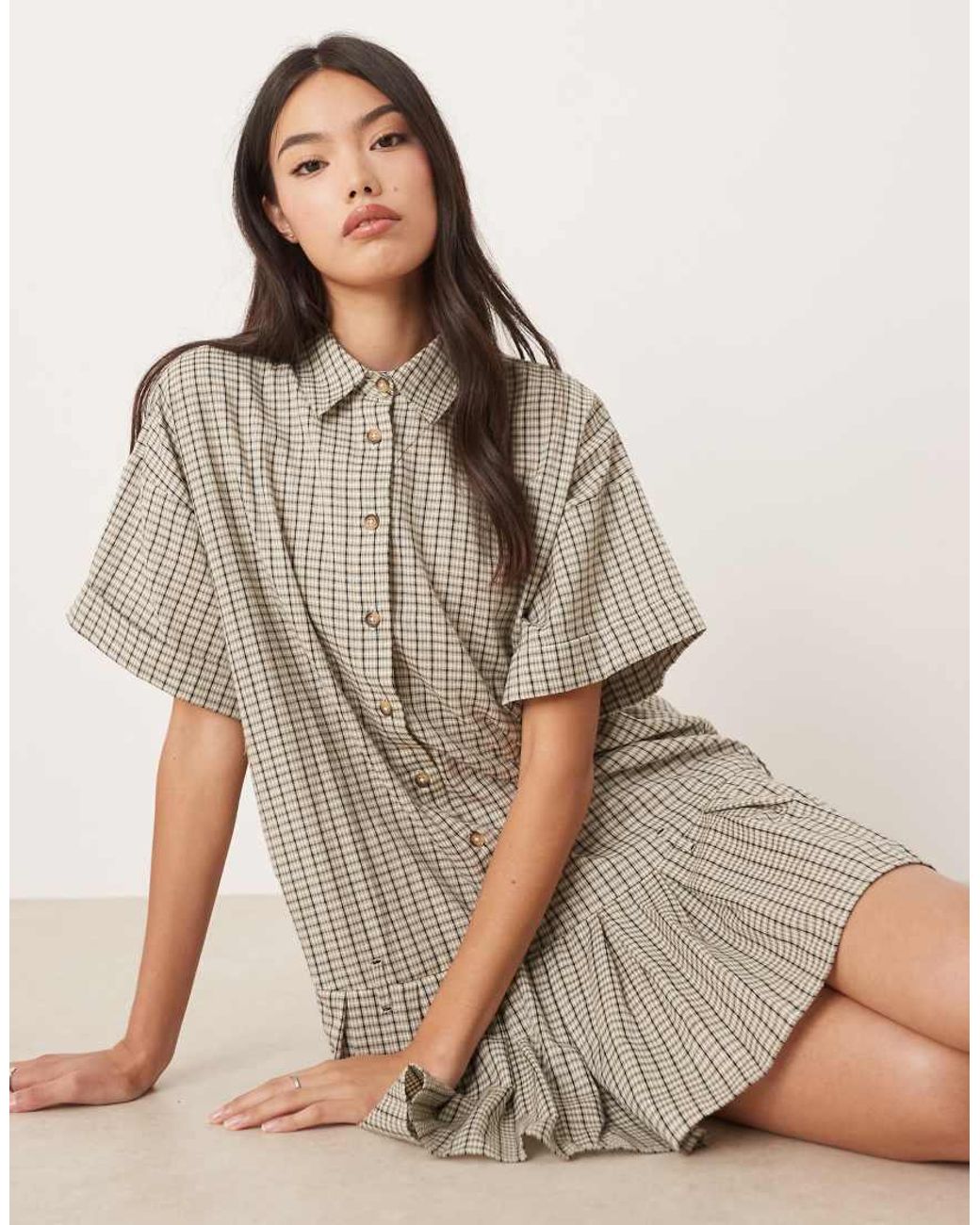 ASOS Boxy Shirt Mini Dress With Dropped Waist in Natural | Lyst UK