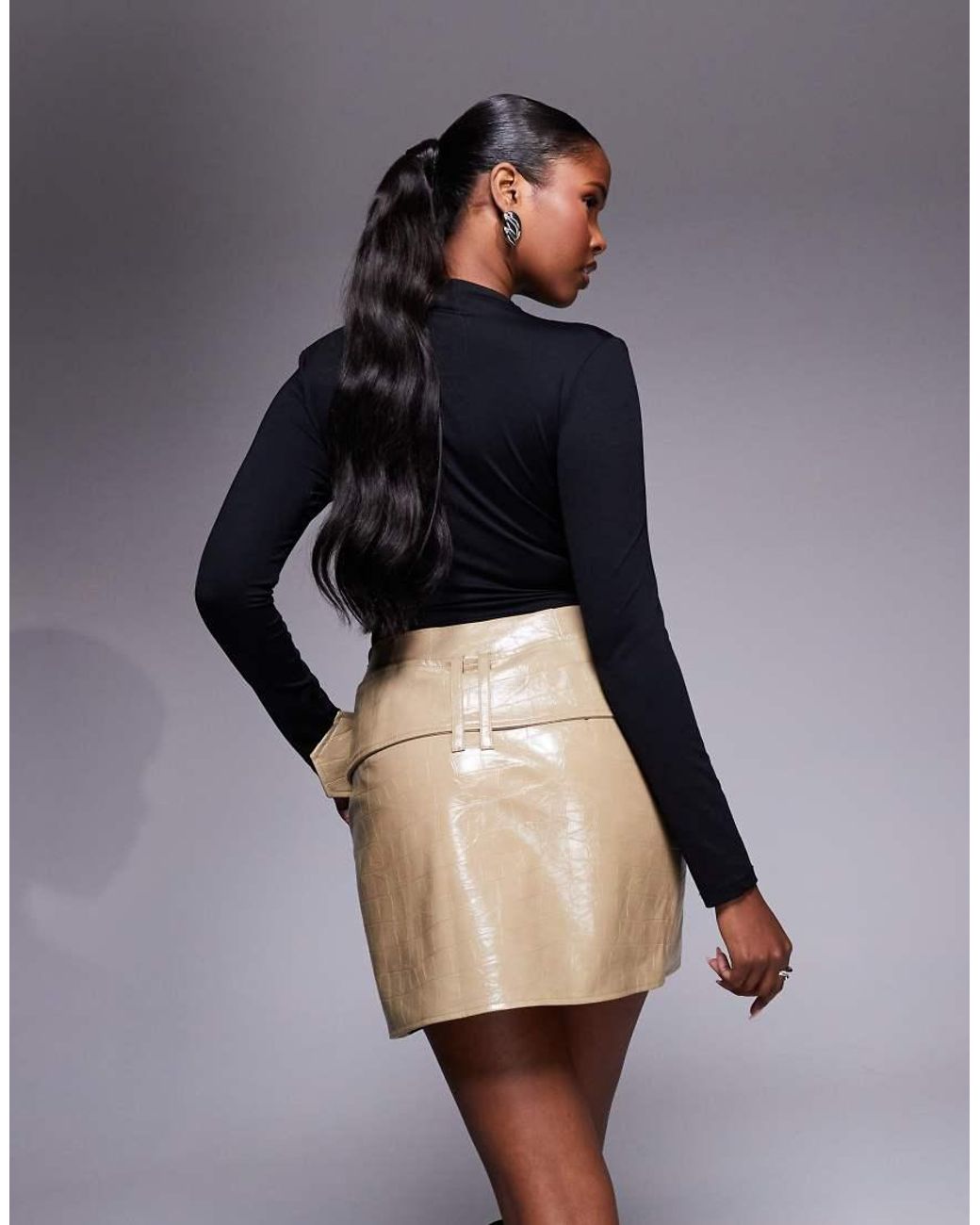 River Island Faux Leather Pocket Detail Mini Skirt in Natural | Lyst UK