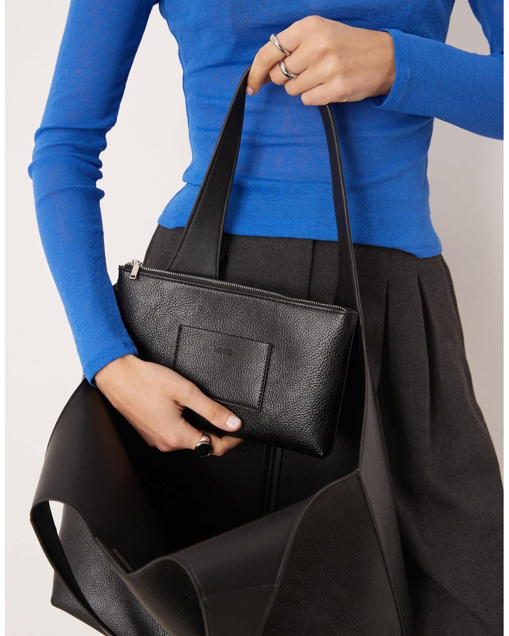 Mango Faux Leather Shopper Bag in Black | Lyst
