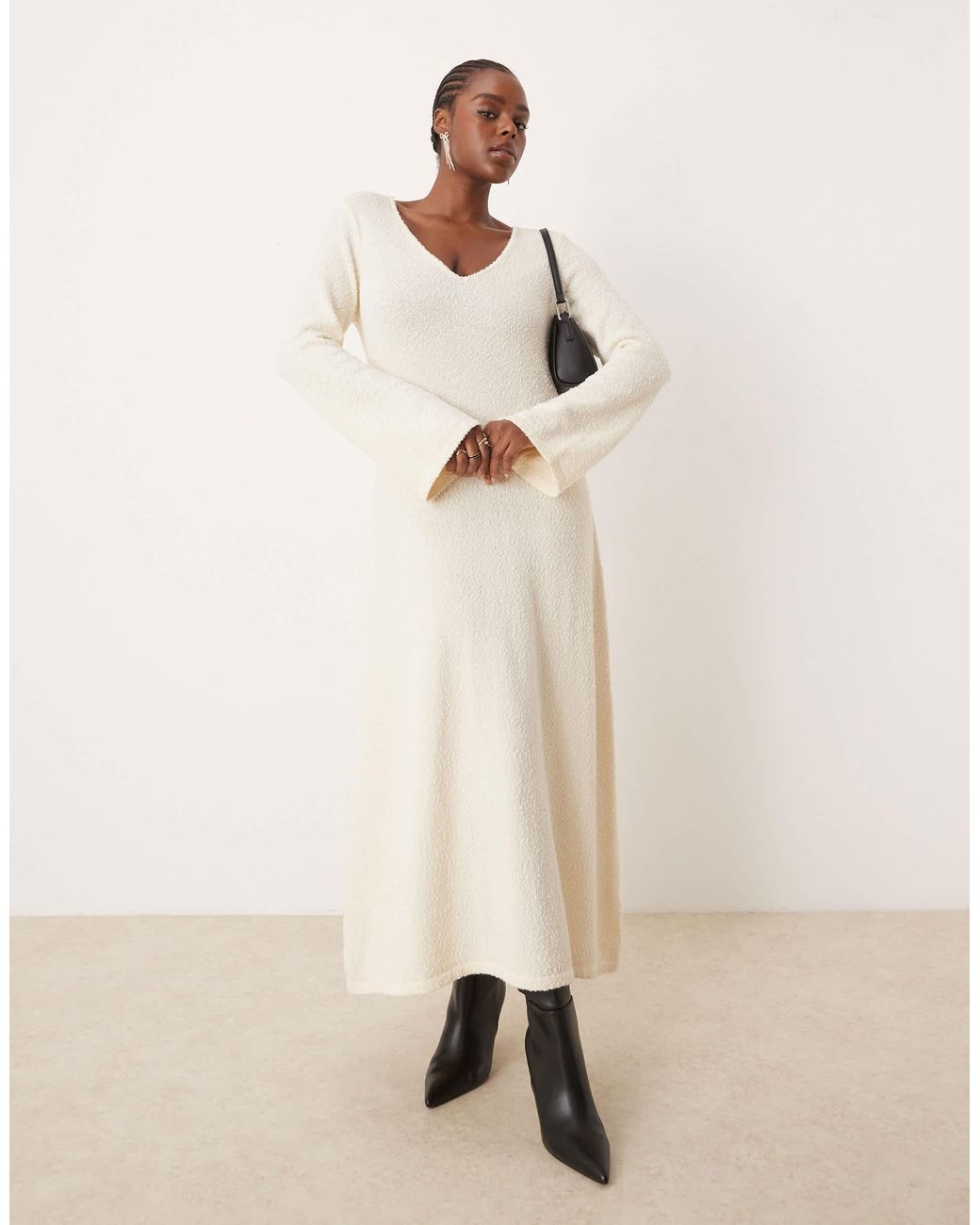 Pretty Lavish Curve Boucle Knit Midaxi Dress in Natural | Lyst