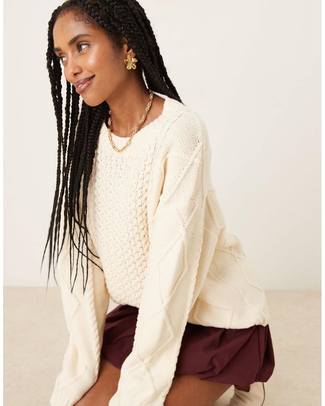 Glamorous Cable Knit Oversized Sweater in Natural | Lyst