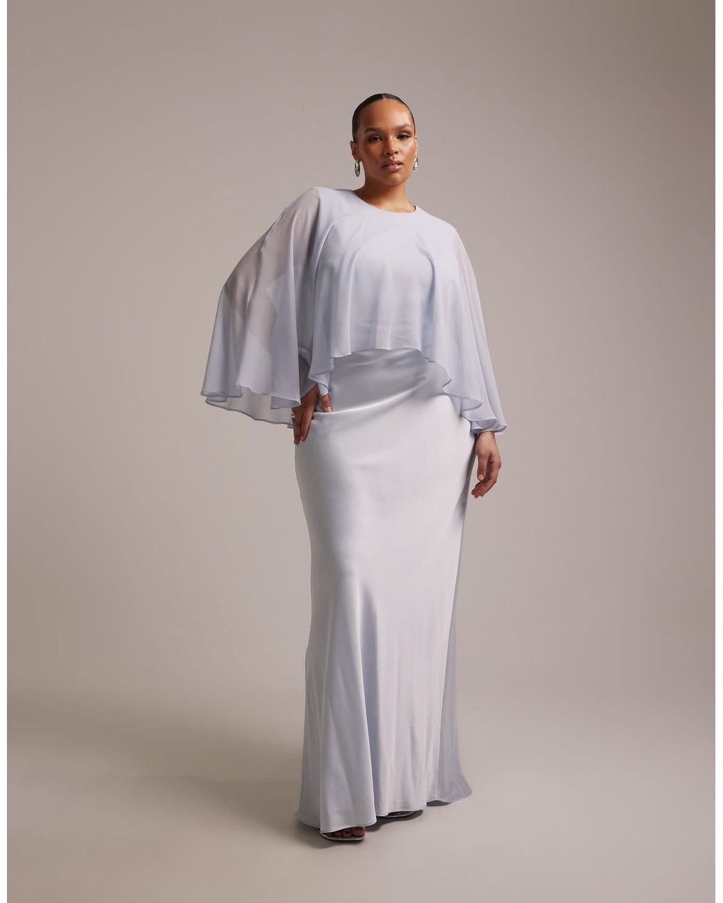 ASOS Asos Design Curve Bridesmaids Sheer Chiffon Cape Overlay Satin ...