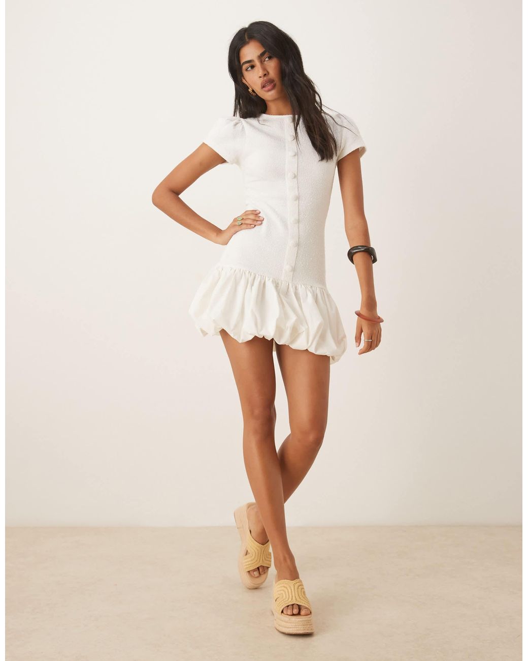 ASOS Bubble Hem Button Down Mini Dress in Natural | Lyst