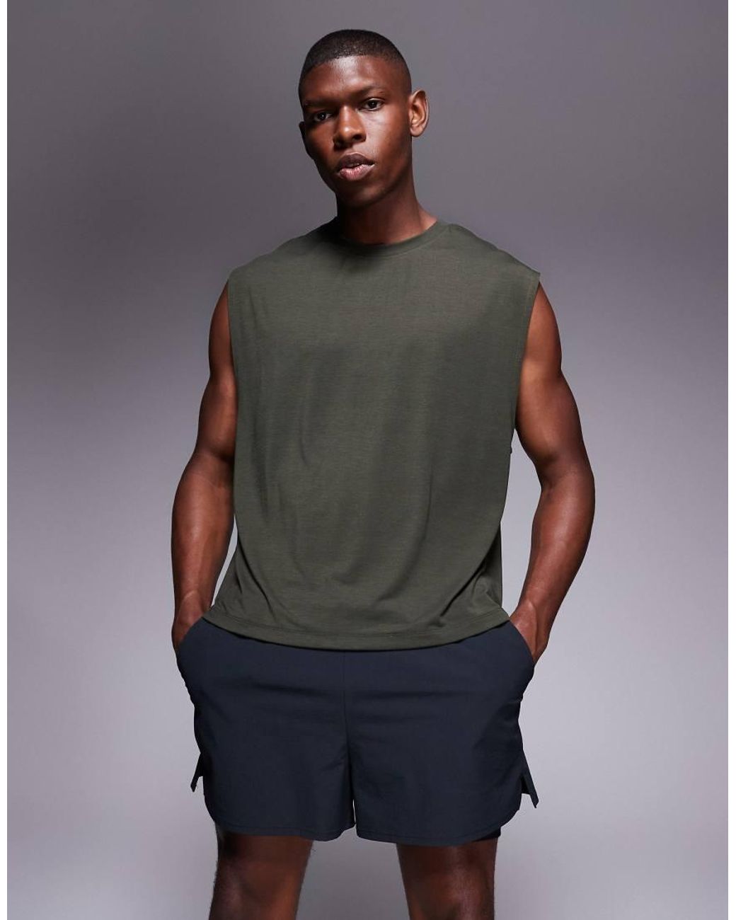 4505 Quick Dry Performance Jersey Boxy Lifting Tank Top in Grey for Men ...
