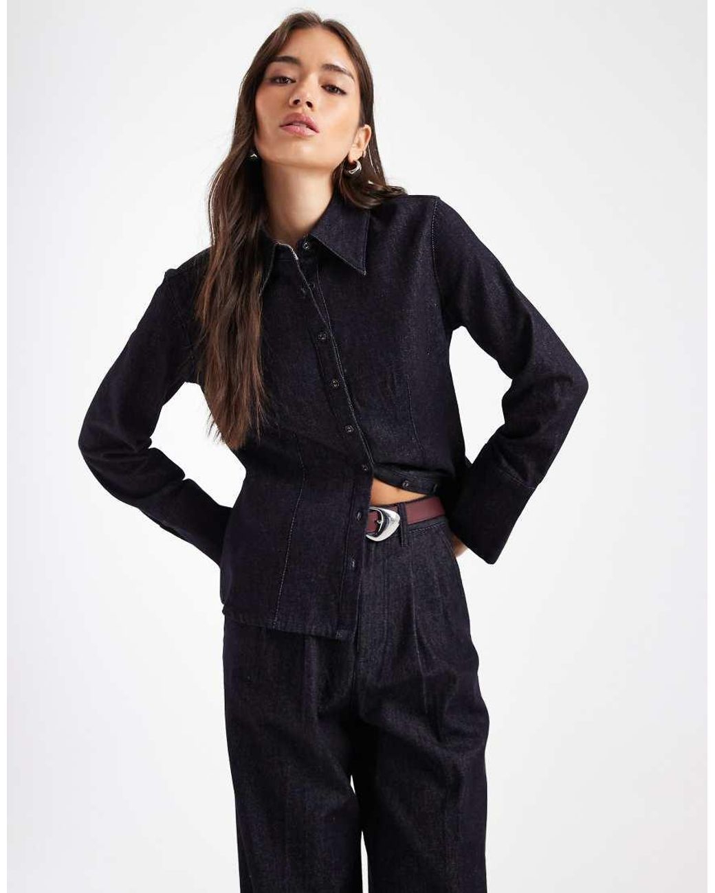 French Connection Cinched Denim Shirt Co-ord in Blue | Lyst UK