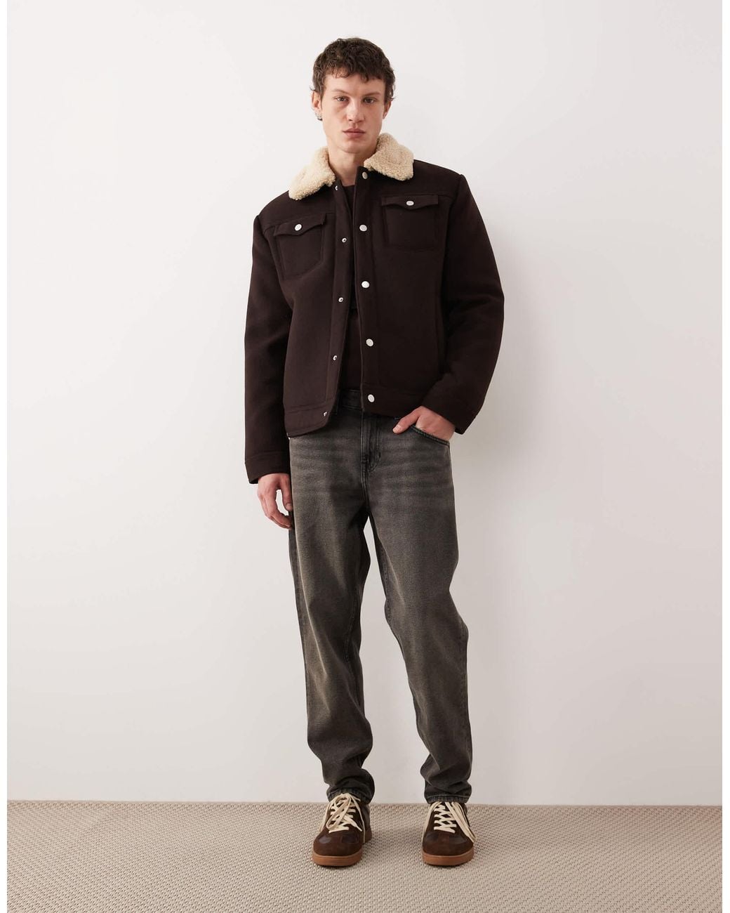 ASOS Relaxed Wool-look Harrington Jacket With Borg Lining in Blue for ...