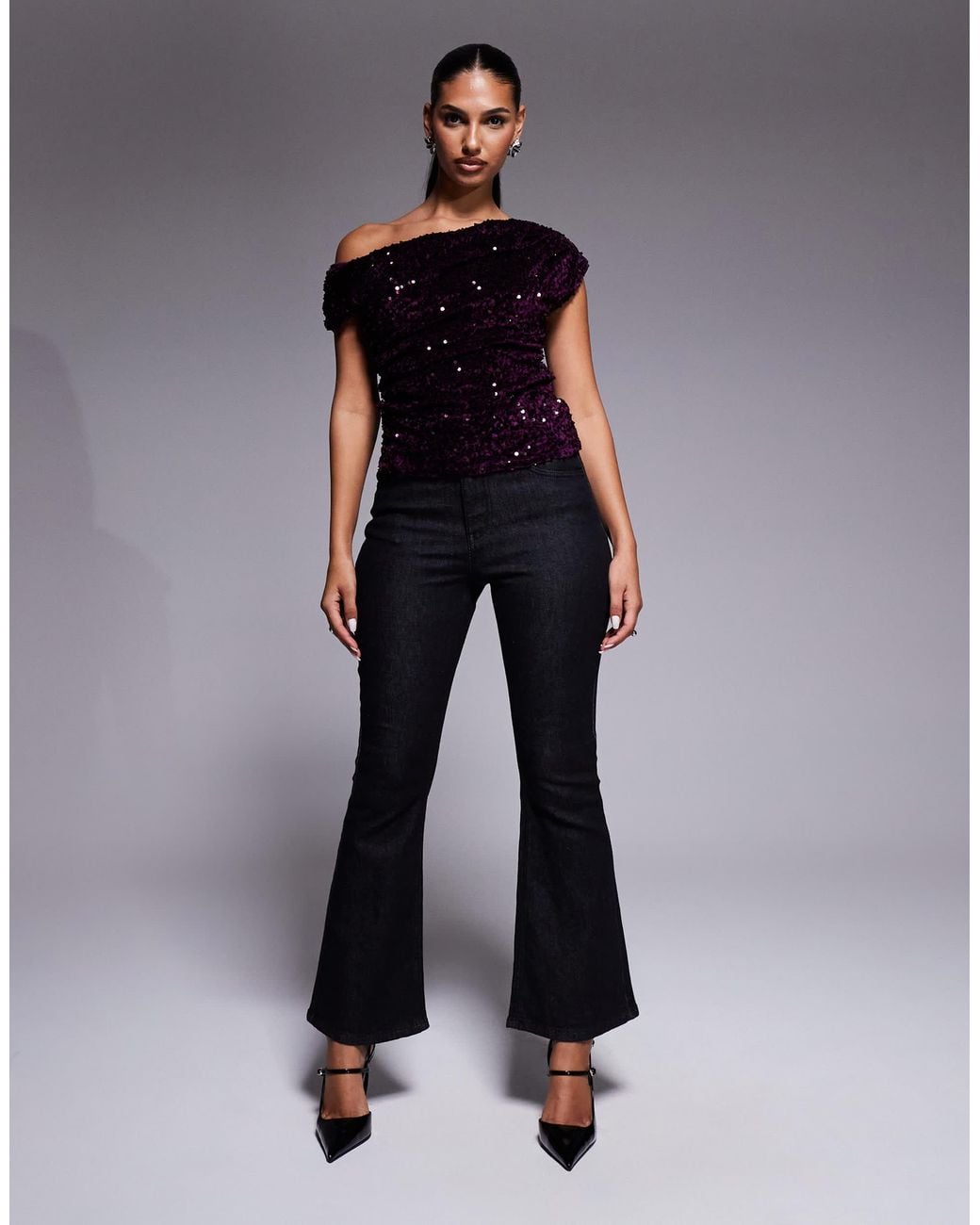 River Island Velvet Sequin Draped Top in Red | Lyst