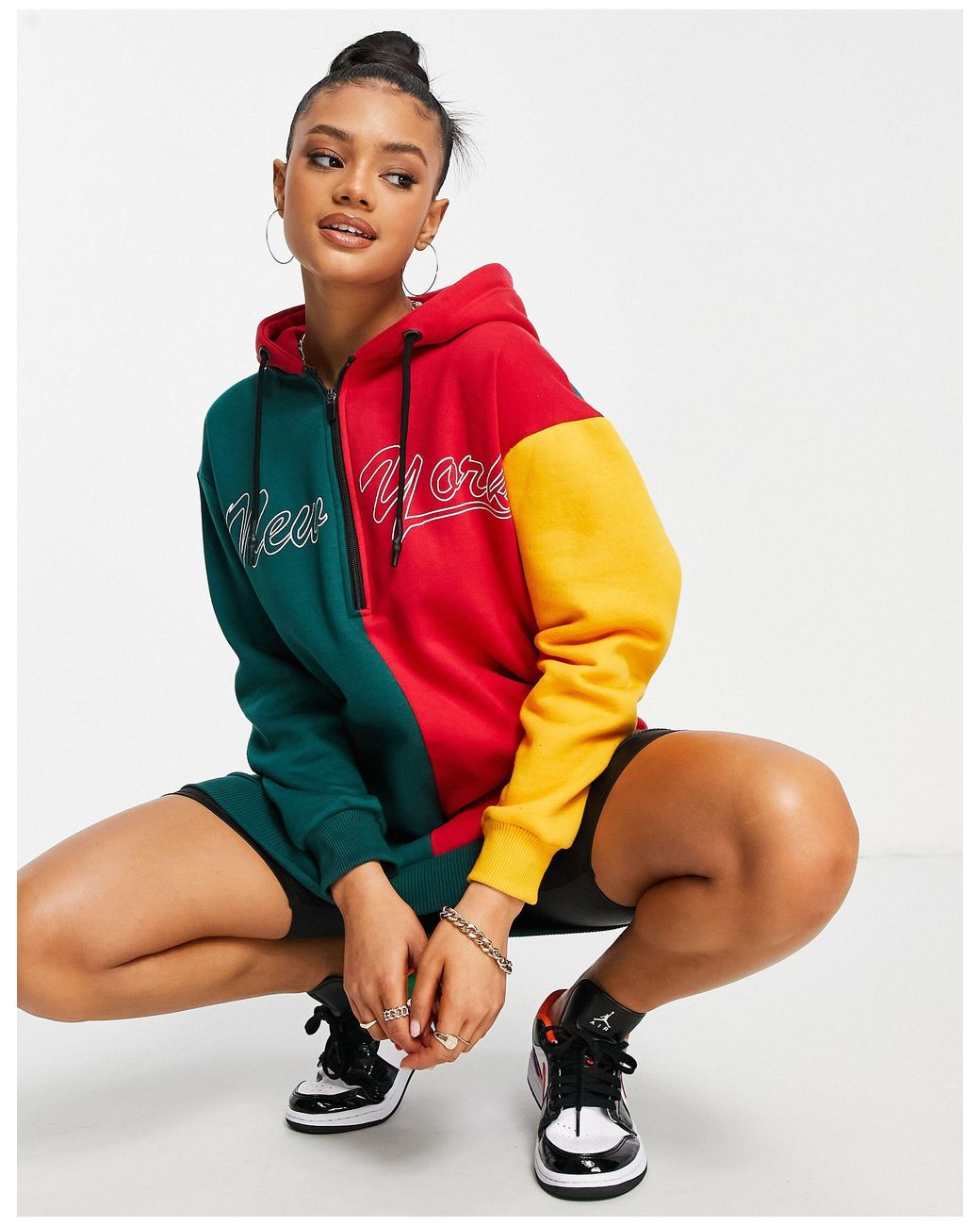 Public Desire Contrast Motif Oversized Hoodie Sweat Dress - Lyst