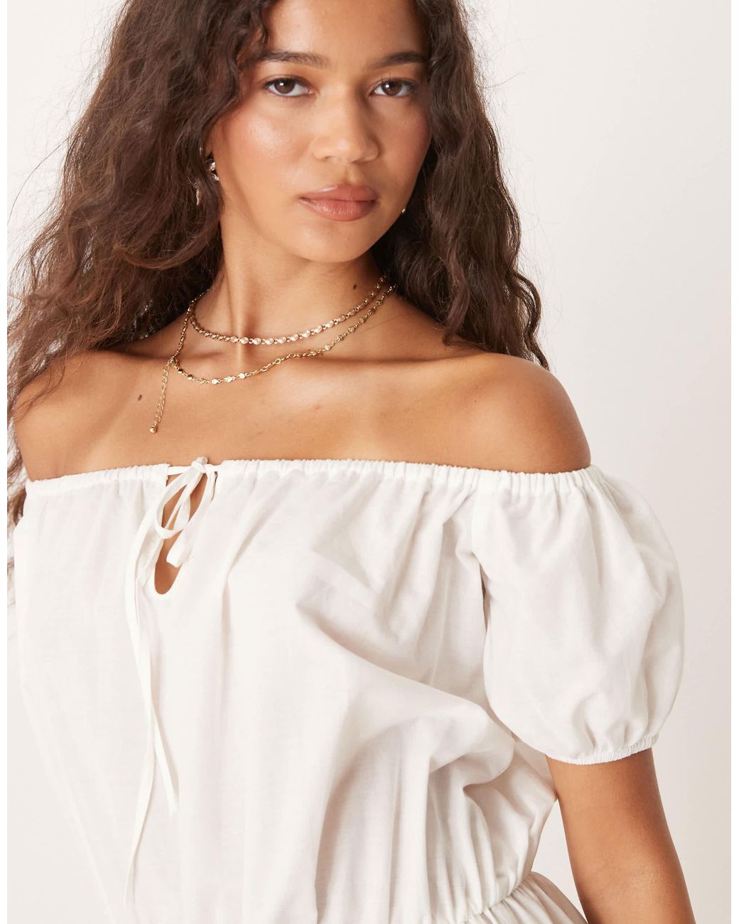 ASOS Bardot Waisted Maxi Dress in Natural | Lyst
