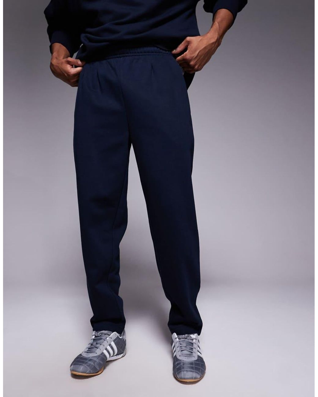 ASOS Straight Leg Trackies With Pleats in Blue for Men | Lyst UK