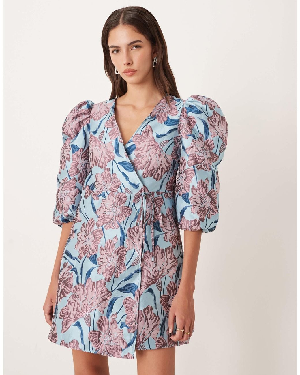 Sister Jane Deco Bloom Jacquard Wrap Mini Dress in Blue | Lyst
