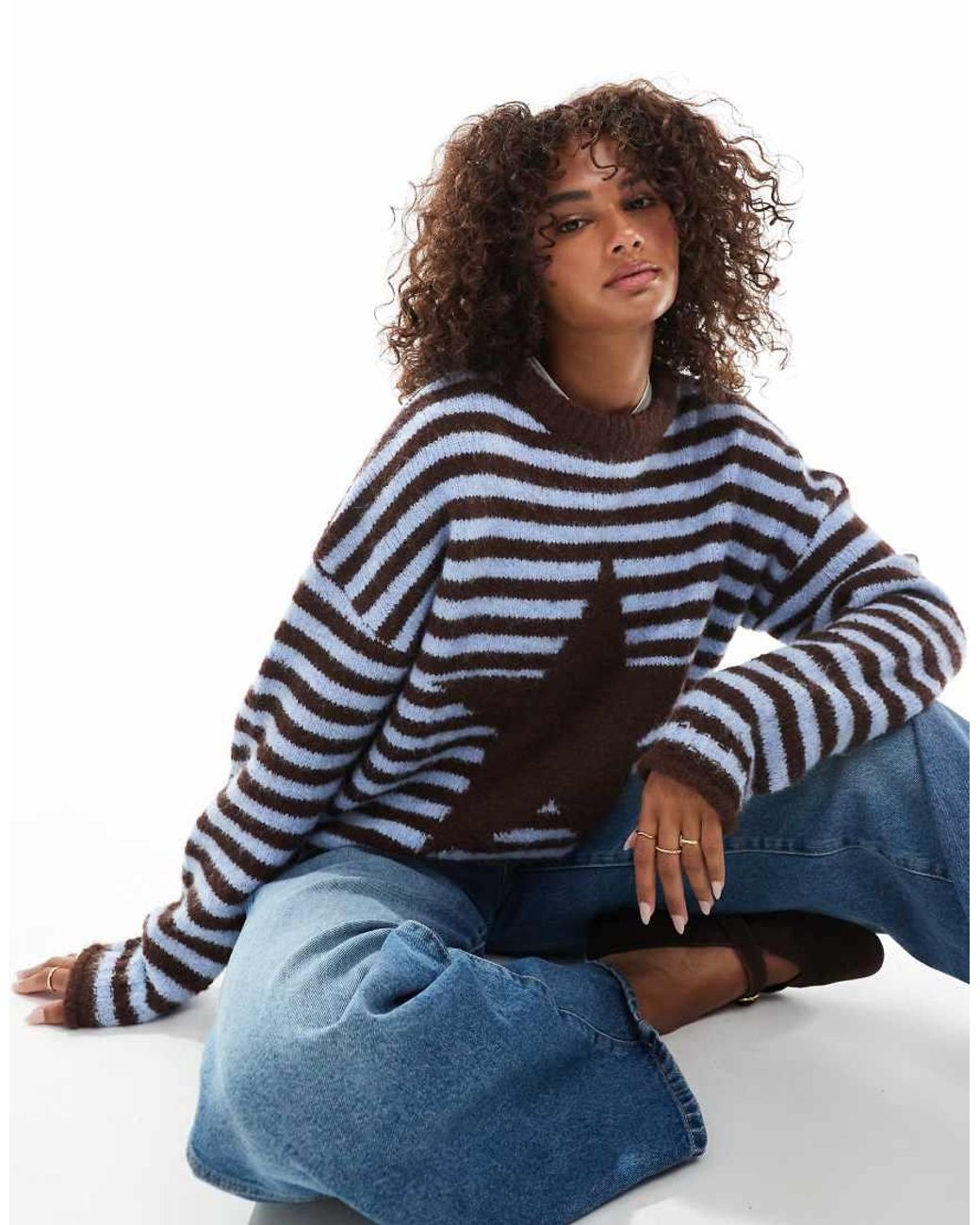 Daisy Street Roll Hem Stripe And Star Graphic Sweater in Blue | Lyst UK