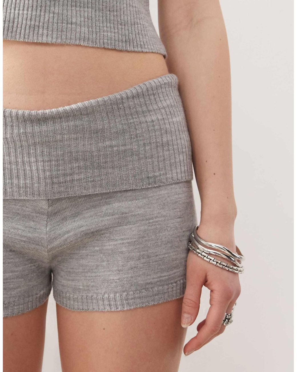 Collusion Festival Knit Foldover Micro Shorts in Natural | Lyst
