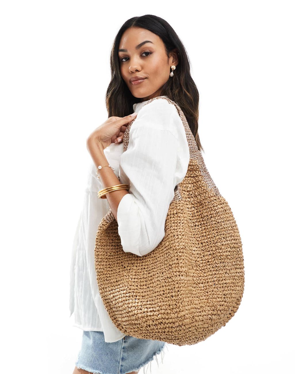 Stradivarius Raffia Shoulder Bag in Natural | Lyst