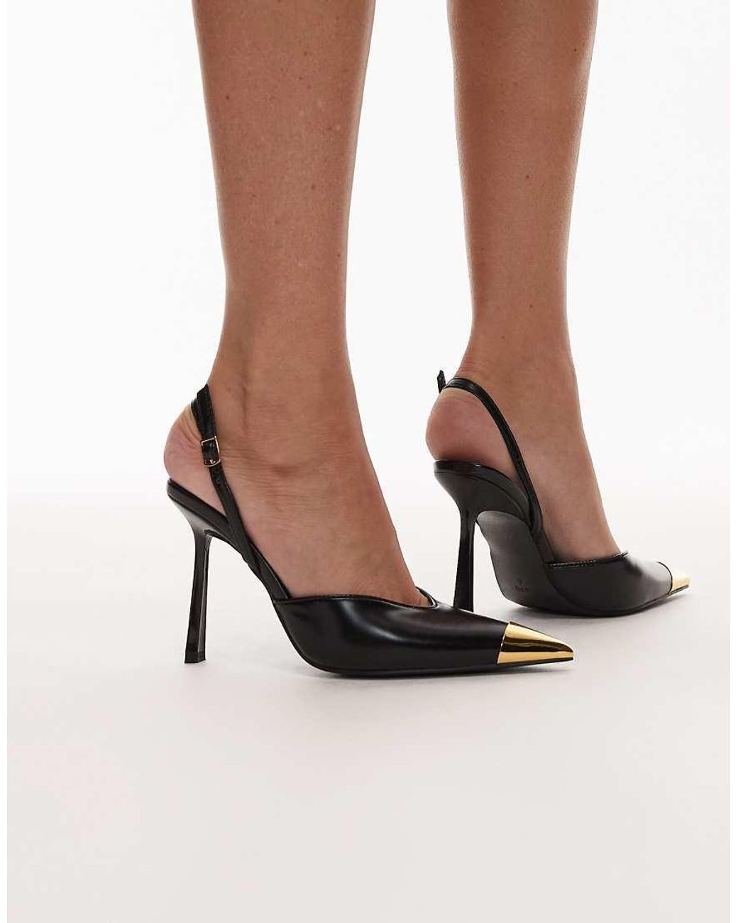 JW PEI Savannah Slingback Heels With Metal Toe Detail in Black | Lyst UK