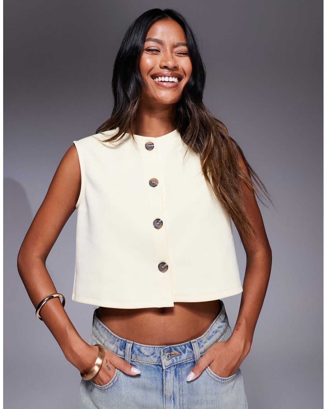 ASOS Wide Shoulder Boxy Cropped Vest in Yellow | Lyst