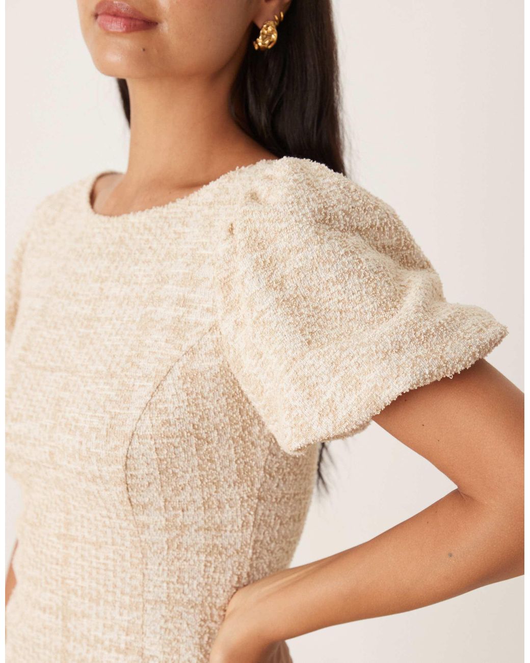 ASOS Boucle Puffball Mini Dress in Natural | Lyst