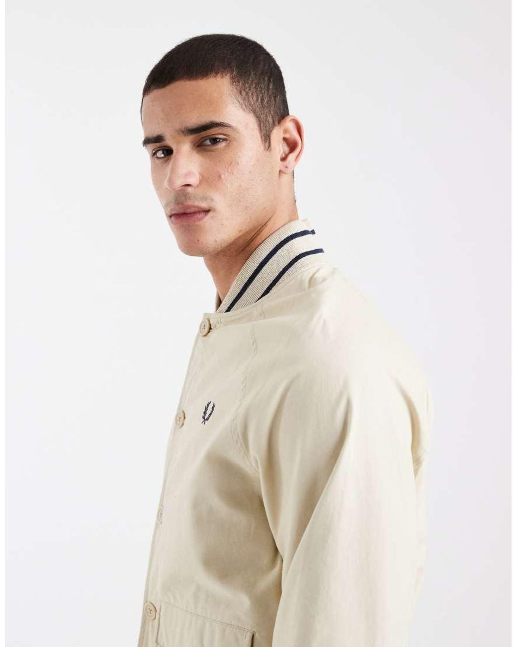 Fred Perry Umpire Tipped Collar Logo Bomber Jacket in Natural for Men ...