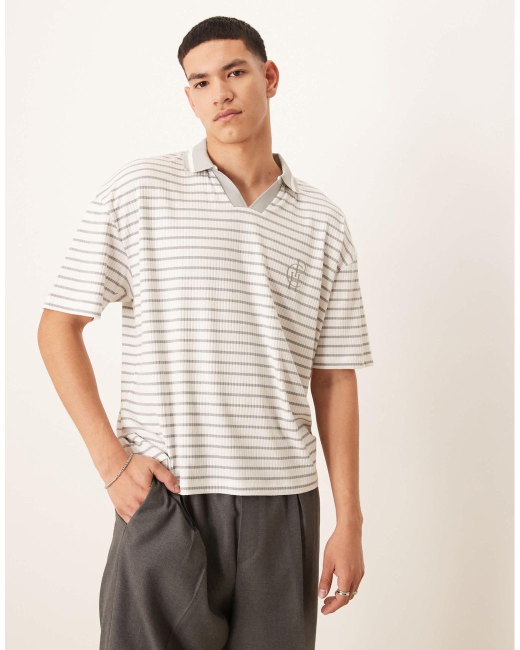 ASOS Boxy Oversized Polo With Chest Logo in Natural for Men | Lyst