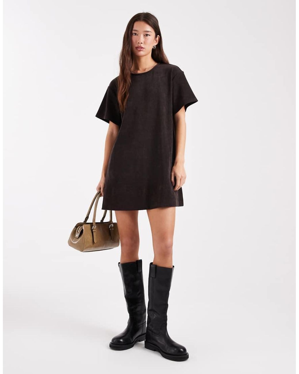 ASOS Cord Short Sleeve Shift Mini Dress With Pockets in Black | Lyst UK