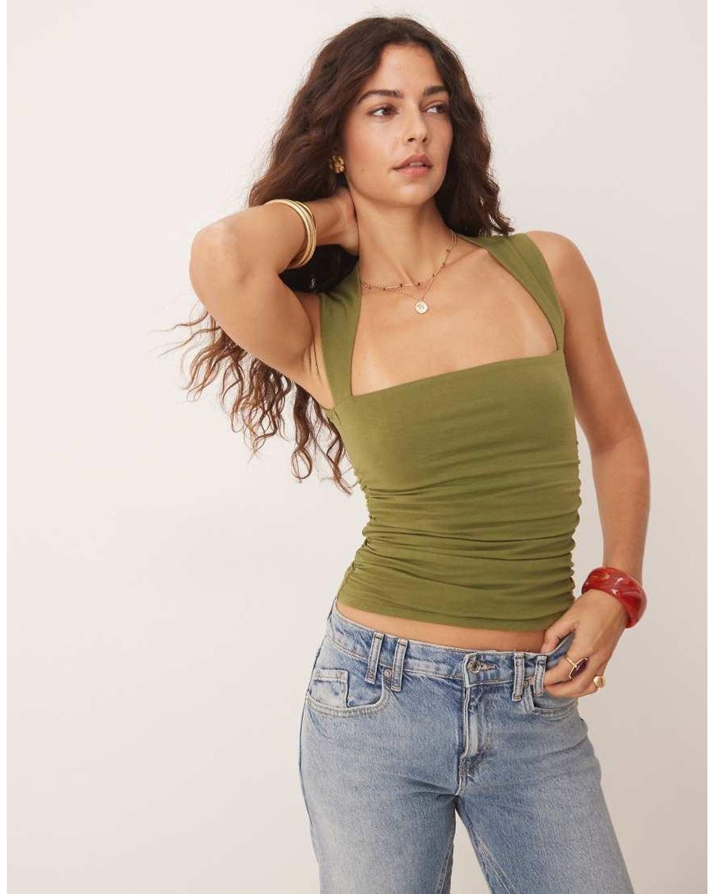 Abercrombie & Fitch Square Neck Seamless Top in Green | Lyst UK