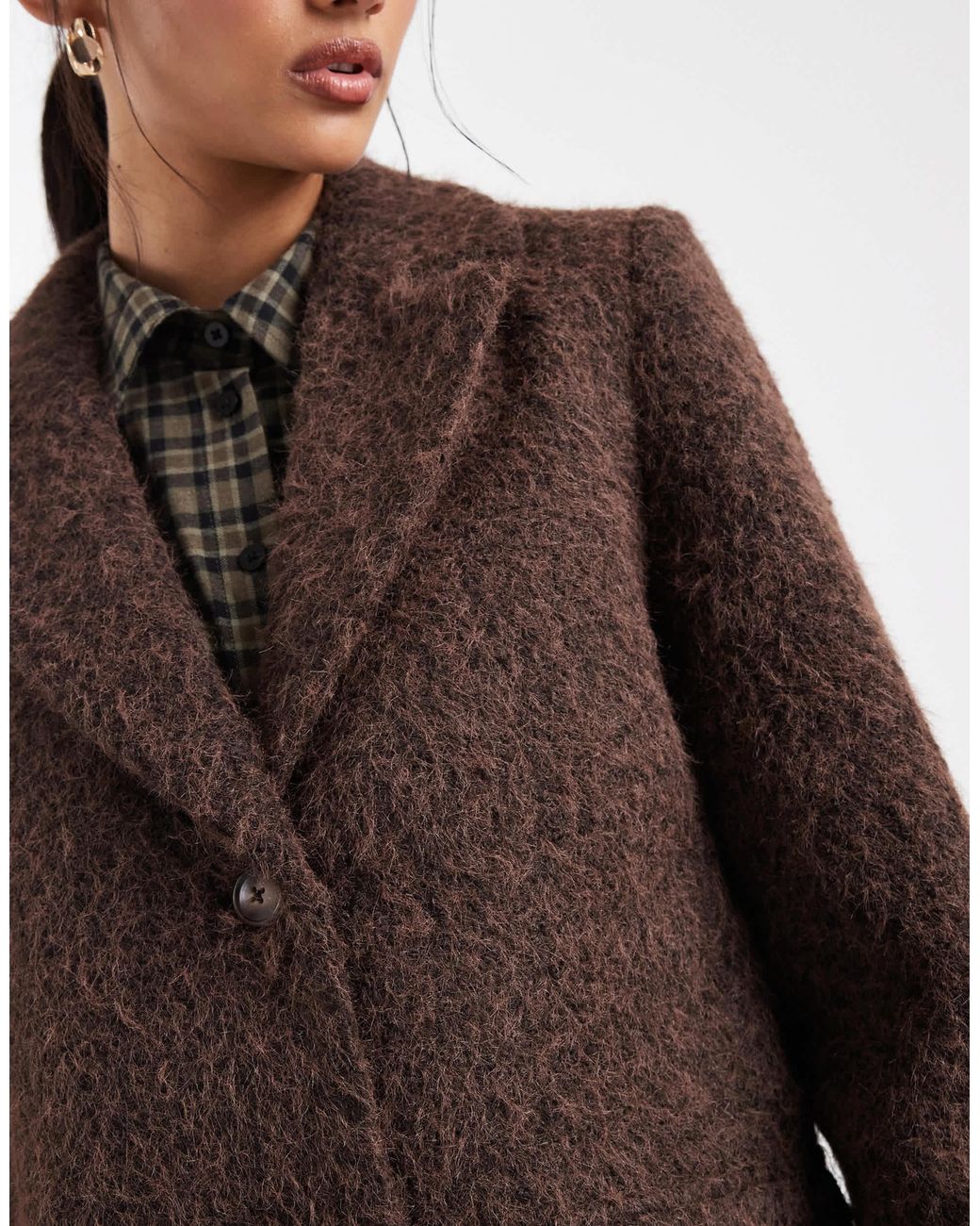 Object Cosy Textured Oversized Blazer Style Jacket in Brown | Lyst
