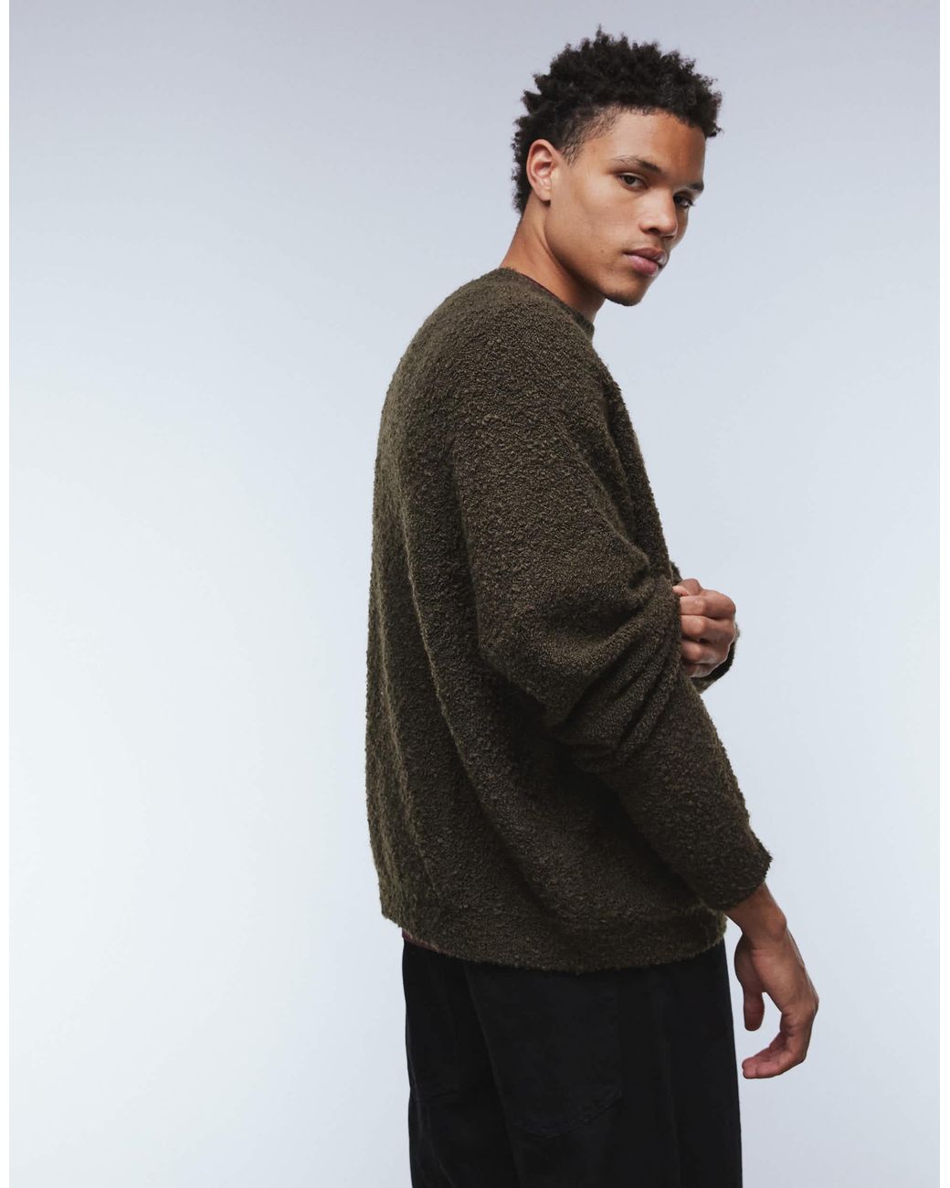 ASOS Super Oversized Knit Boucle Sweater in Gray for Men | Lyst