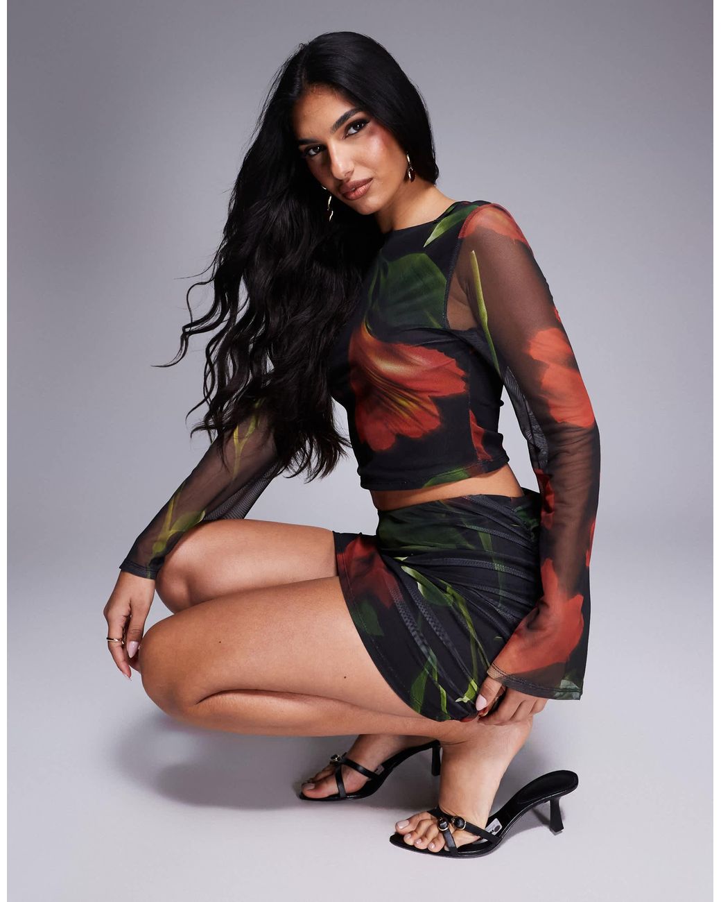 ASOS Co-ord Mesh Angel Sleeve Top With Open Tie Back Detail | Lyst