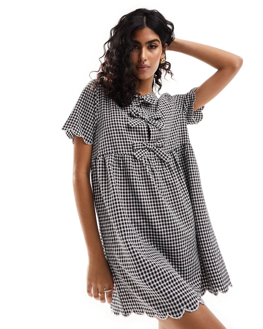 The Frolic Exclusive Bow Detail Smock Dress in Gray | Lyst
