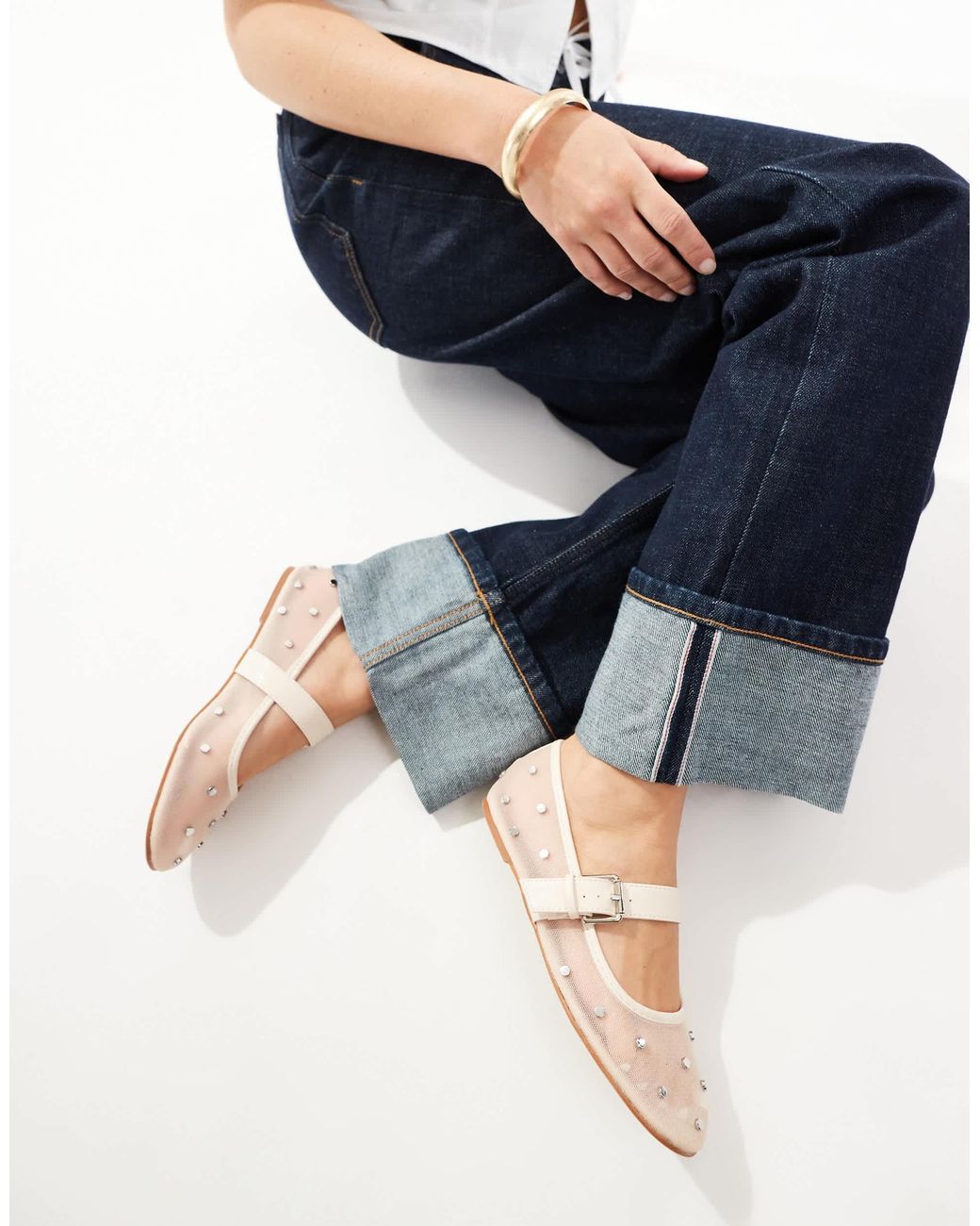 ASOS Lou Mesh Mary Jane Ballet in Blue | Lyst