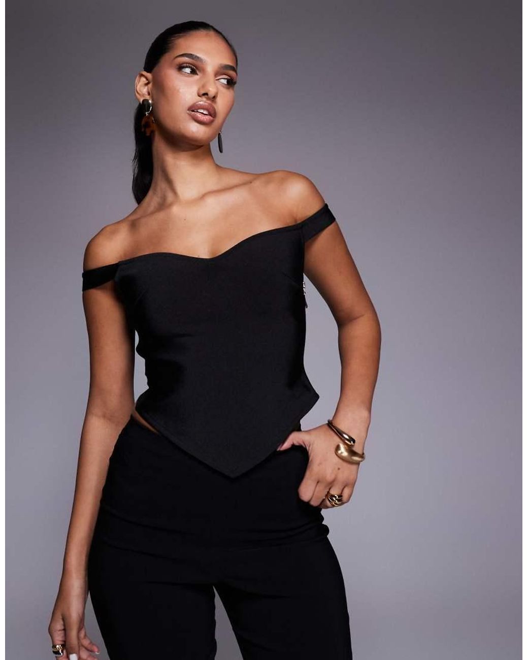 ASOS Bandage Off Shoulder Top With Asymmetric Hem in Black | Lyst UK