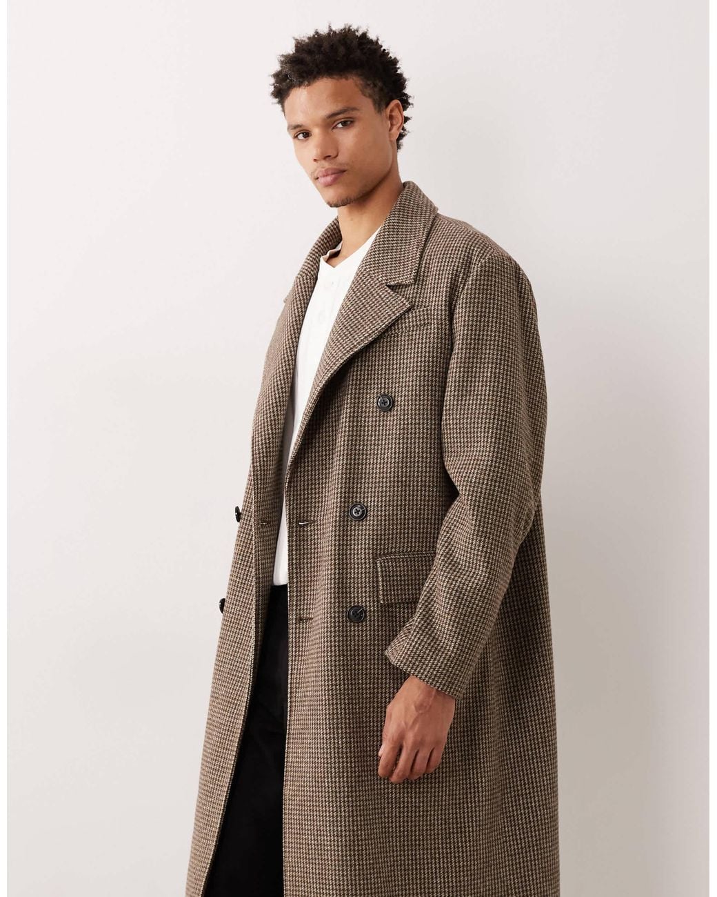 ASOS Plaid Wool Look Oversized Longline Coat in Natural for Men | Lyst