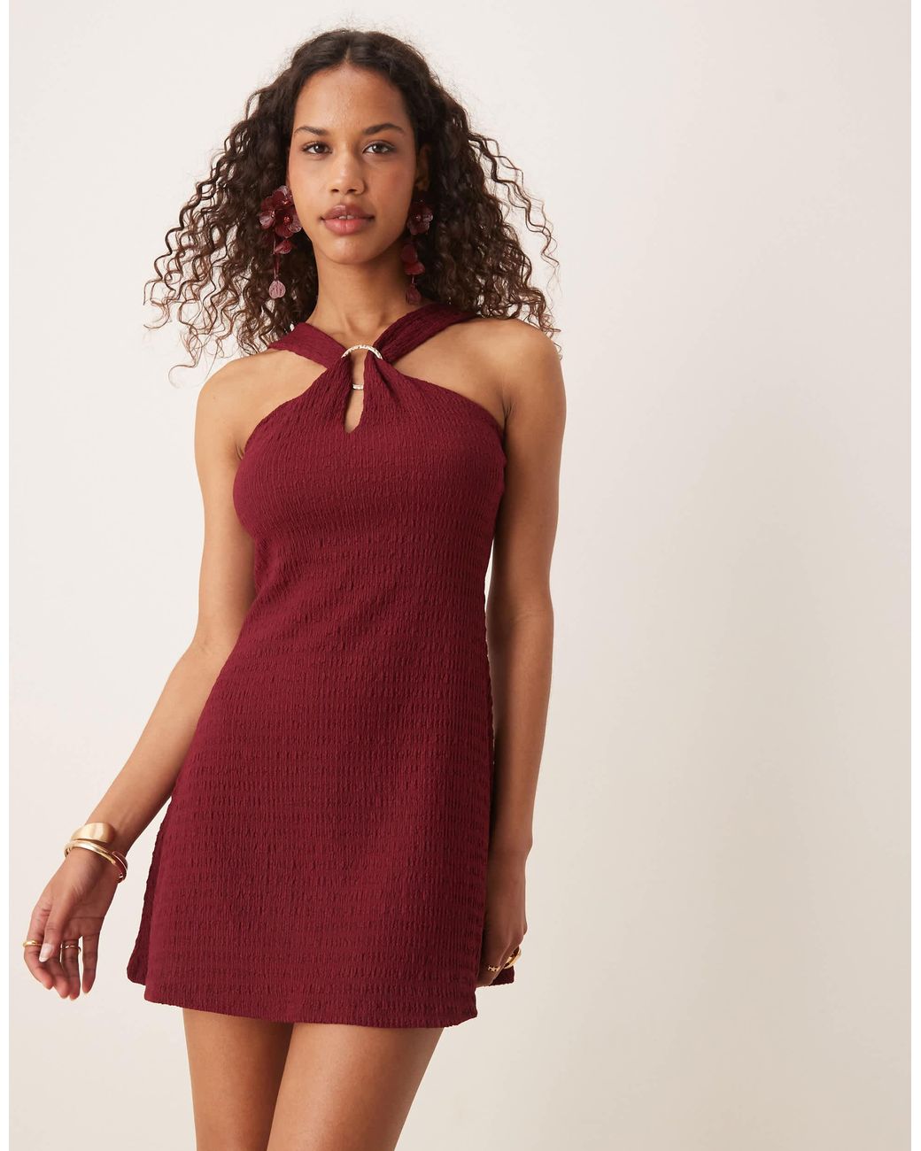 ASOS Textured Halter Cut Out Mini Dress With Hardware Detail | Lyst